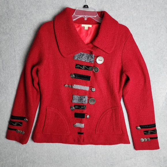 Carson | Jackets & Coats | Carson Women Red Wool Button Snap Front ...